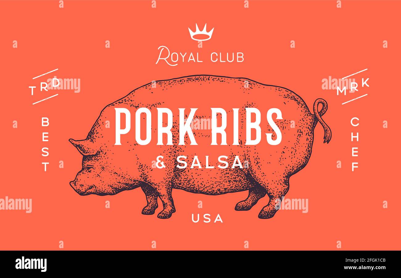 Pork, pig. Template Label. Vintage retro print Stock Vector Image & Art ...