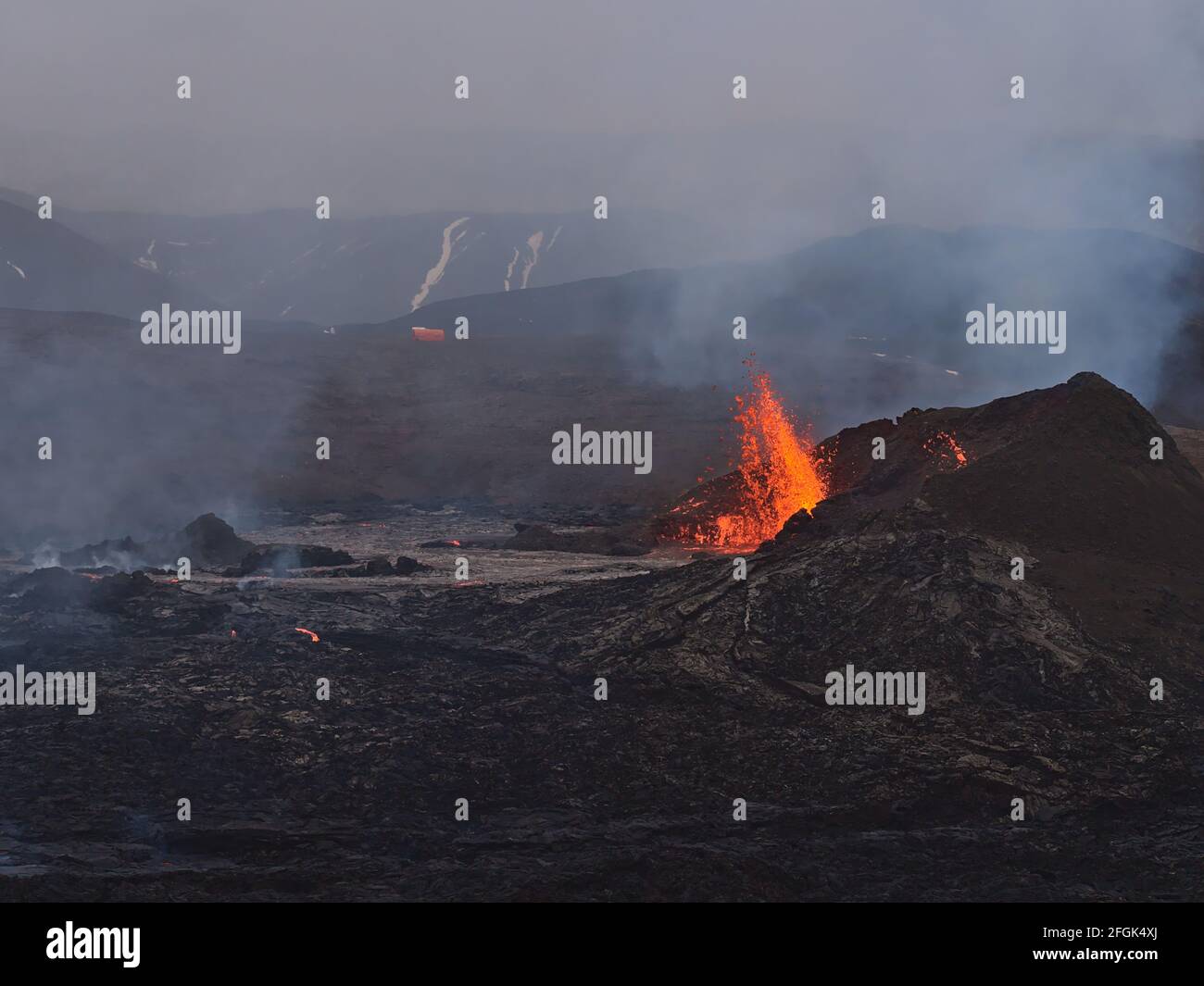Impressive view of erupting volcano in Geldingadalir valley near ...