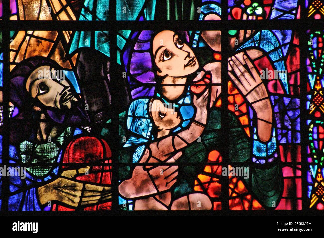 Stained Glass window depicting peace among the nations of the world ...