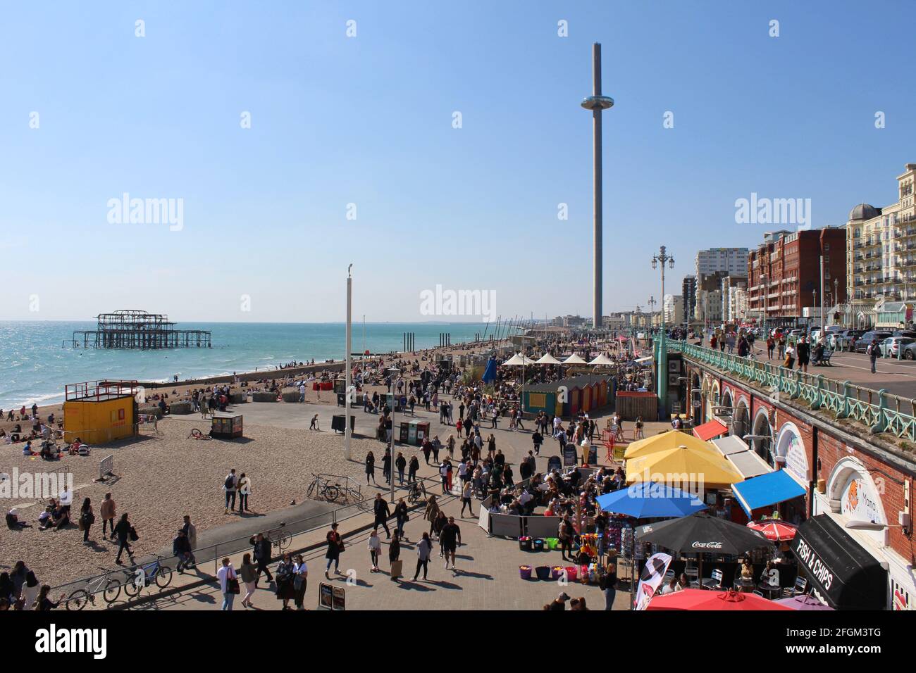People enjoying easing od lockdown restrictions in Brighton, England ...