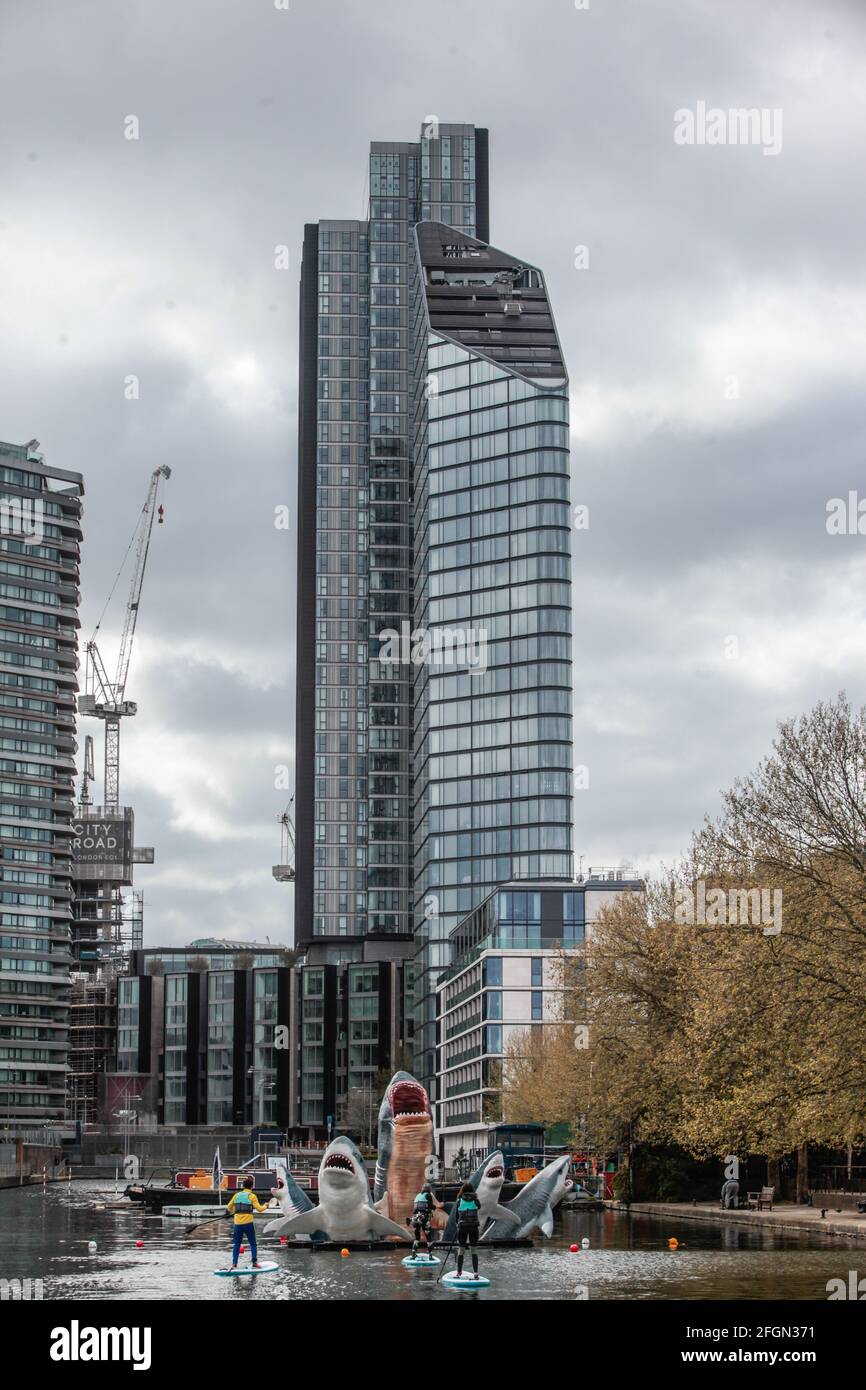 London, UK. 25th Apr, 2021. Members of Sub Islington Boat club admiring ...