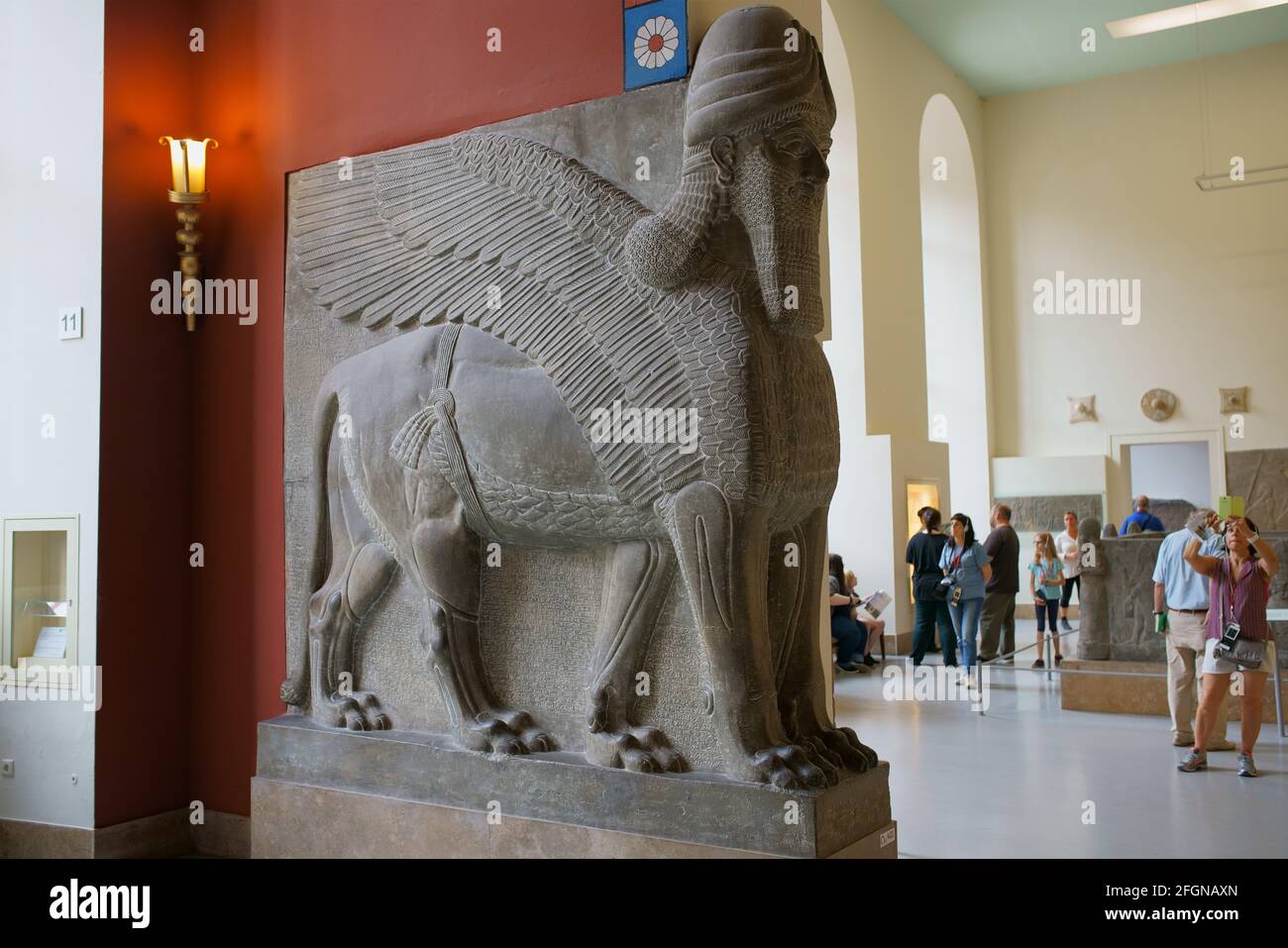 Assyrian lamassu sculpture (human-headed winged bull), Pergamon Stock ...