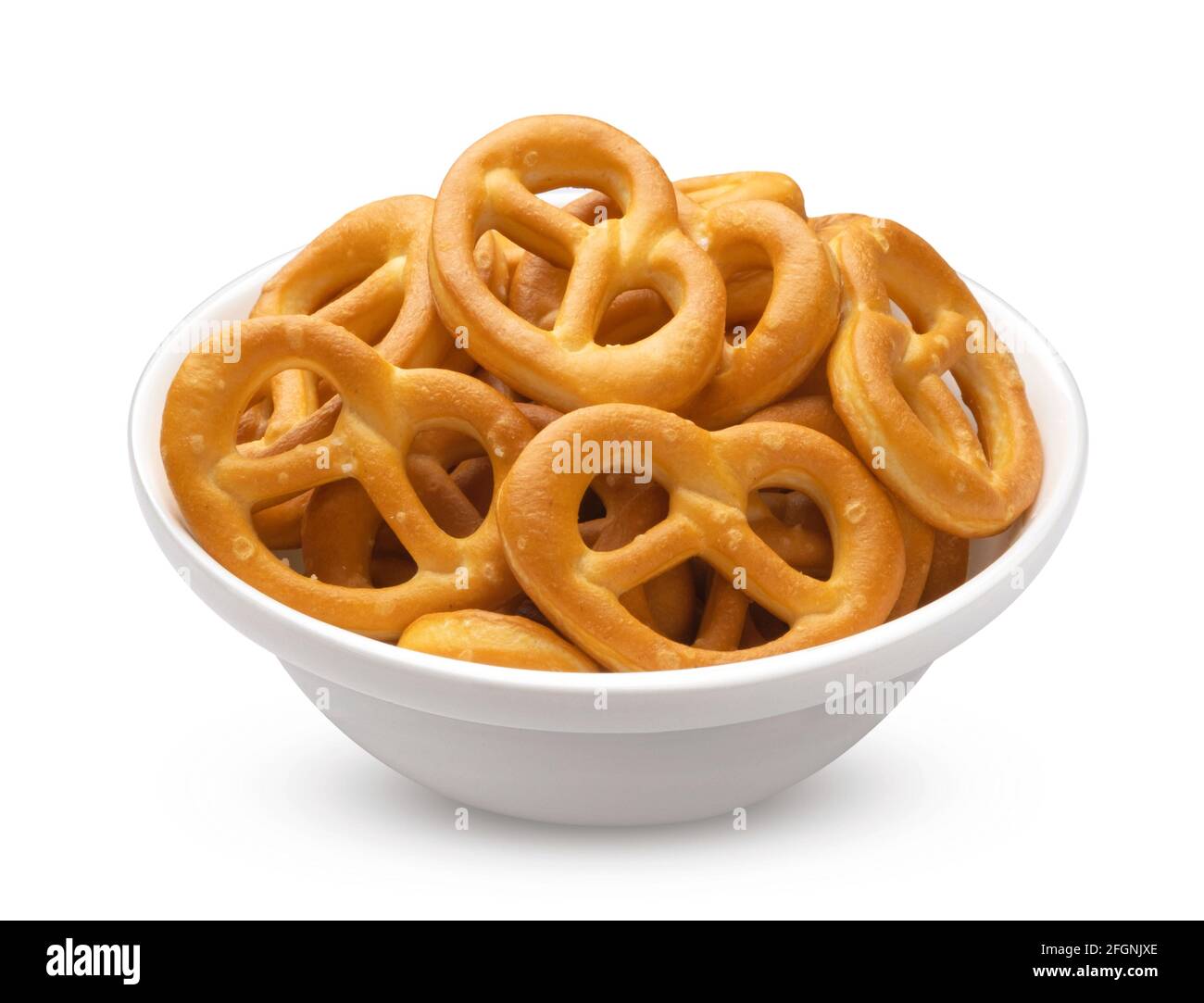 Salted pretzels in bowl isolated on white background Stock Photo - Alamy
