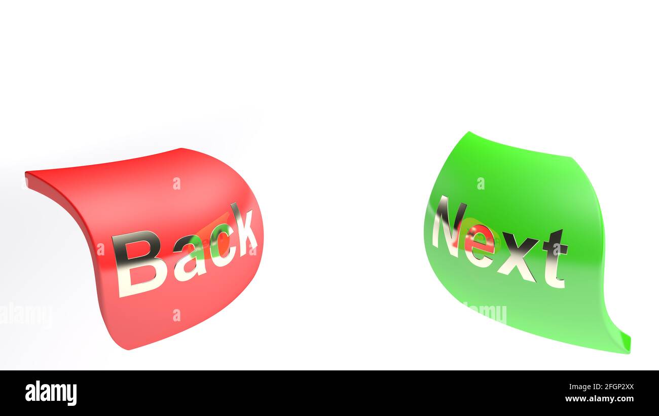 icon buttons BACK and NEXT isolated on white background - 3D rendering ...