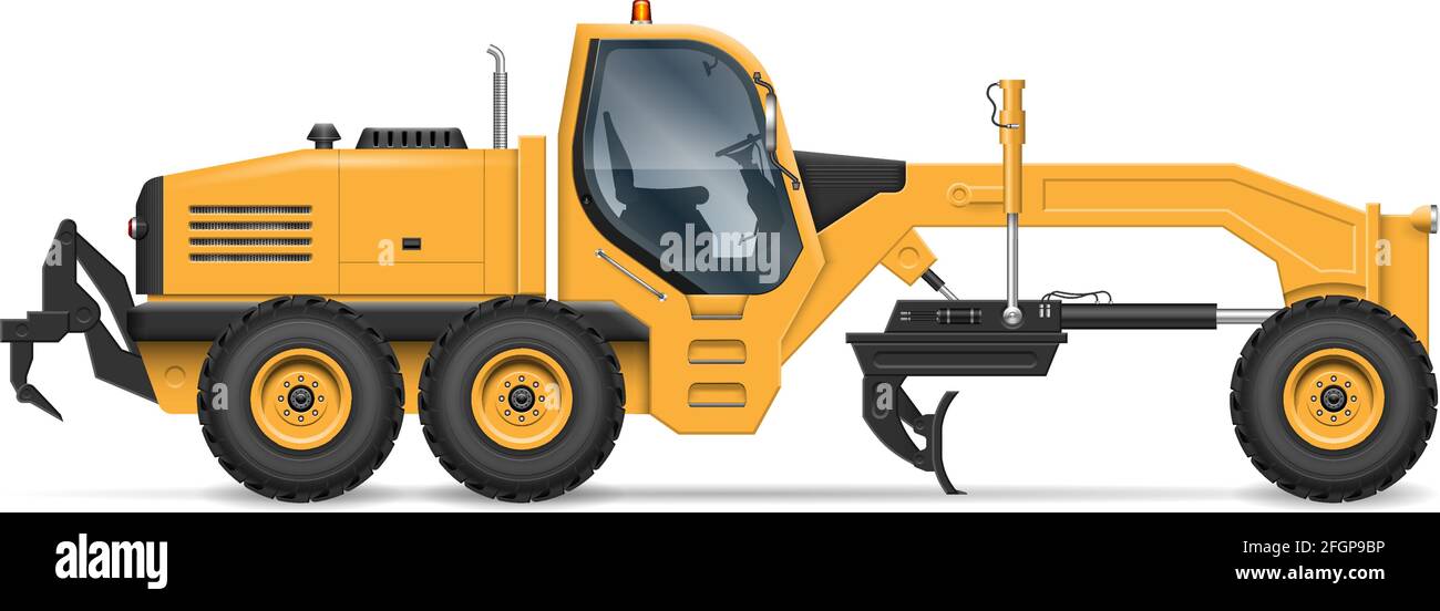 Motor grader vector illustration view from side isolated on white ...
