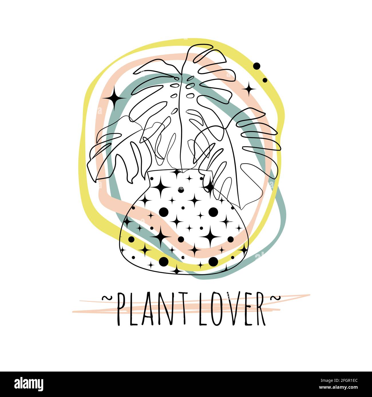 Minimalist boho illustration of quote Plant lover with black line art ...