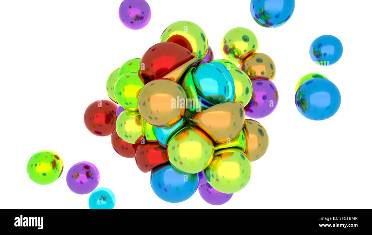 Colorful Metal balls collide under the action of a magnet soft body ...
