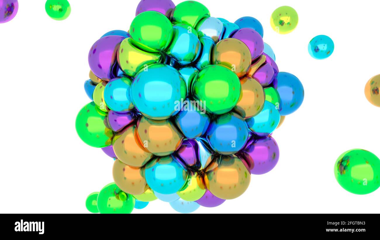 Soft body physics vivid elastic metal balls collide with an iron heart ...