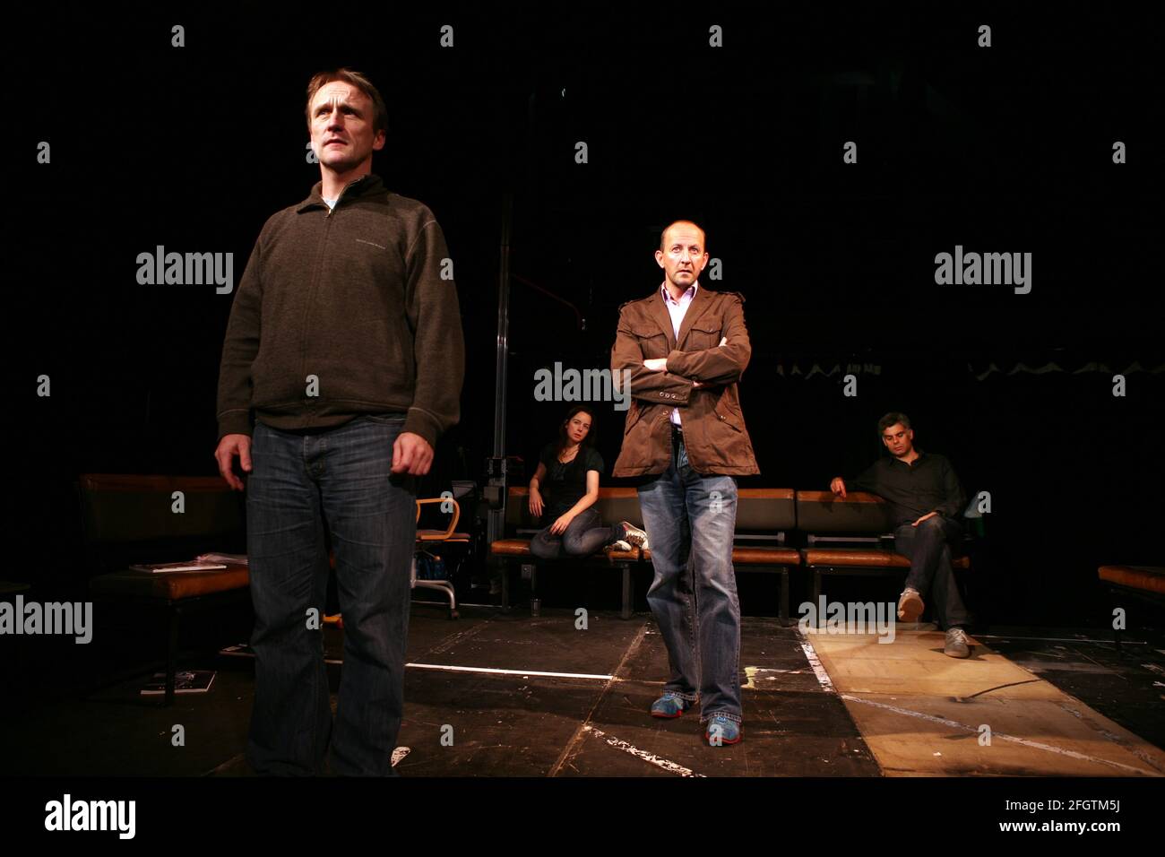 During the rehearsals of 'THE UGLY ONE' with actors (L to R)Mark ...