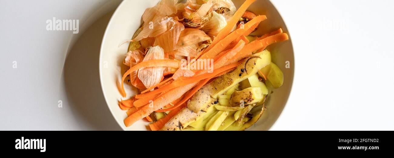 food waste from domestic kitchen, cleaning from vegetables onions ...