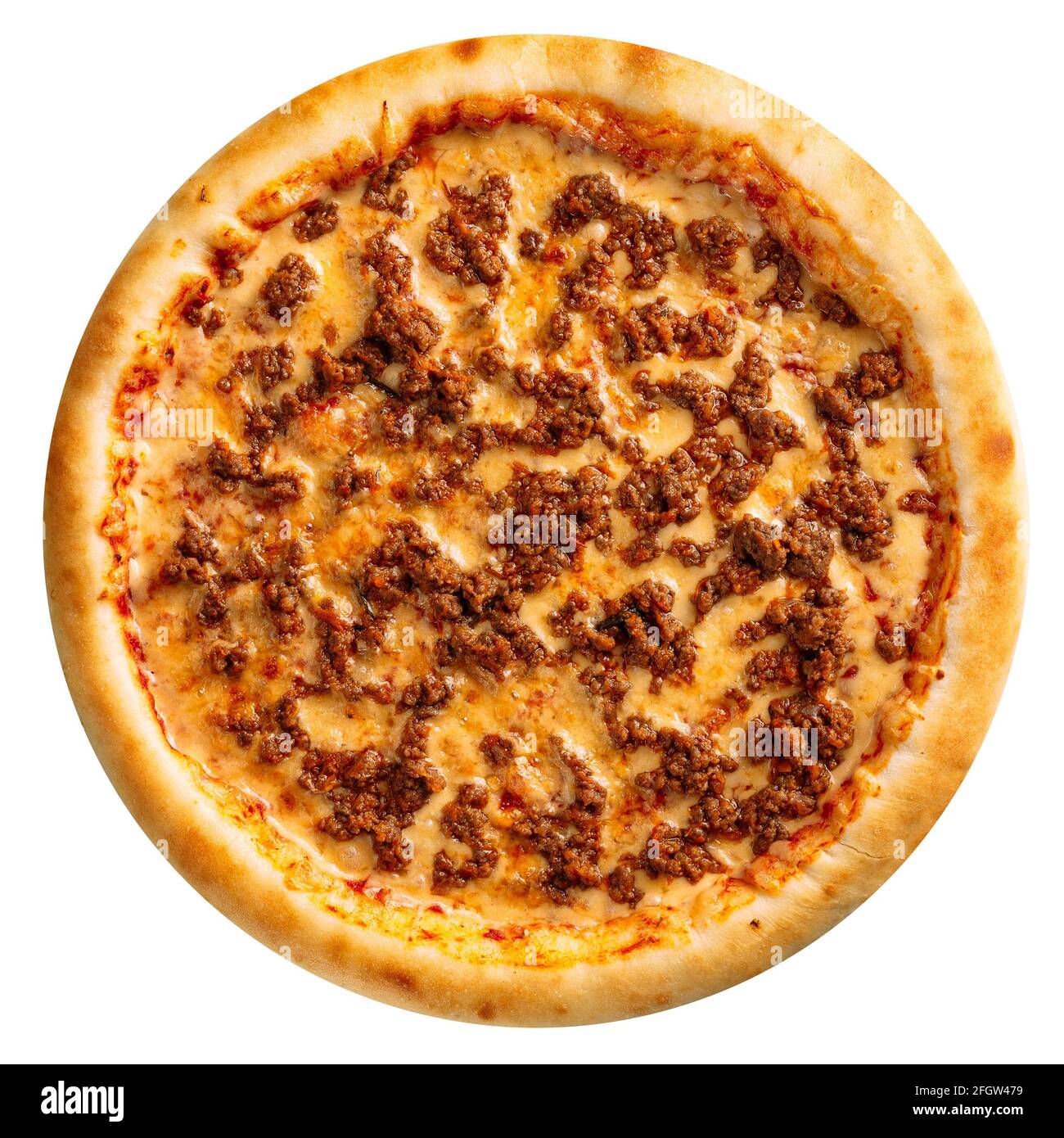 Isolated fresh baked minced meat pizza Stock Photo - Alamy