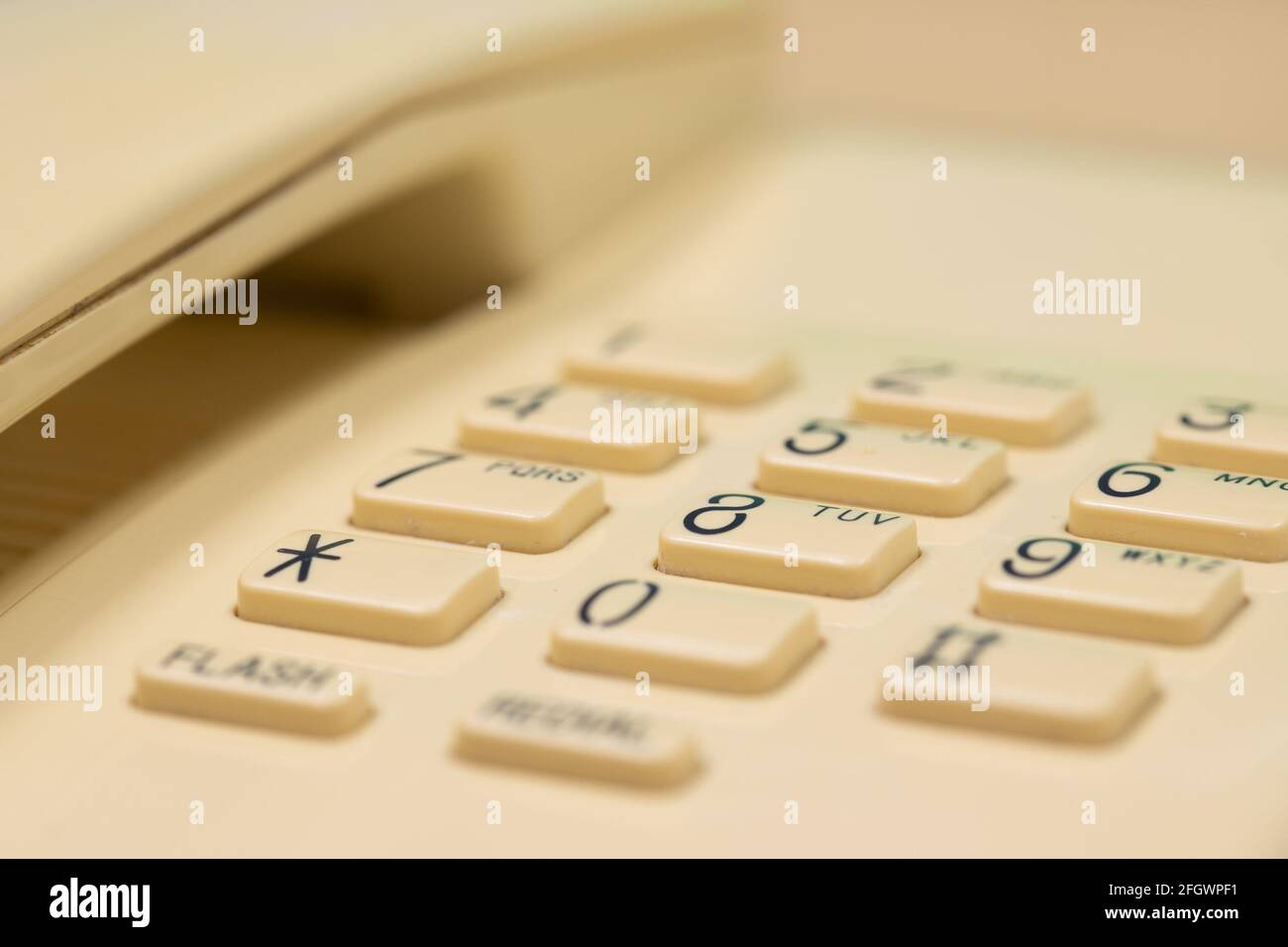 closeup of old style wired desktop telephone - studio shot Stock Photo ...