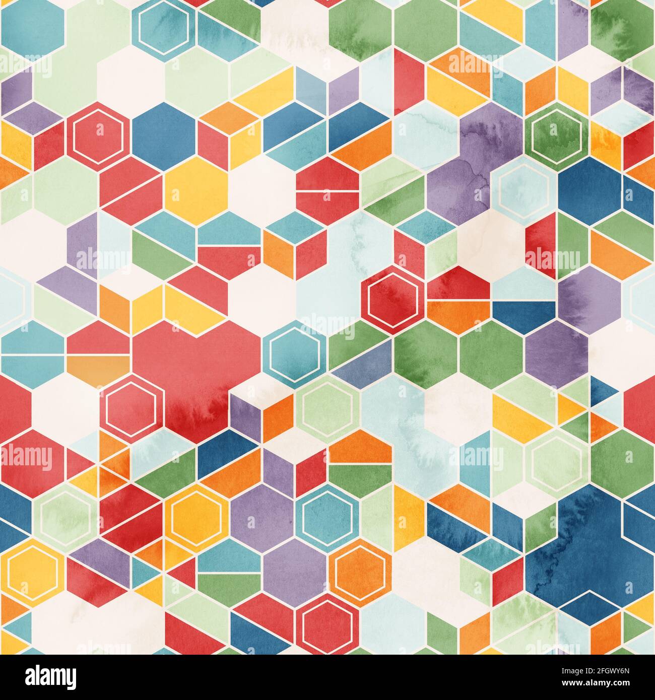 Seamless pattern of hexagons in random colors in watercolor Stock Photo ...