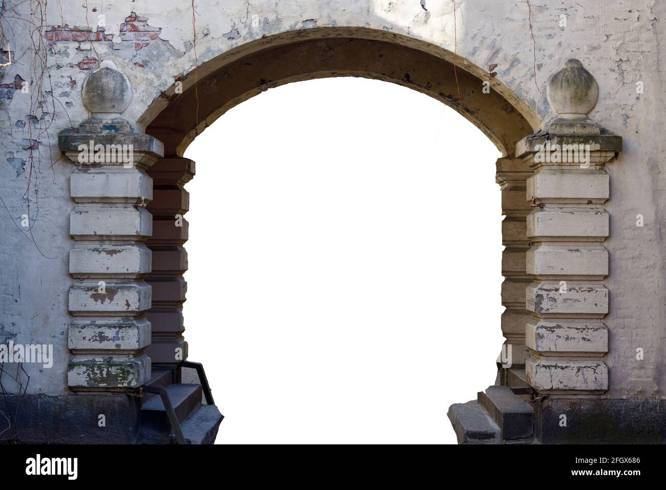 old grey stone arch isolated on white background. High quality photo ...