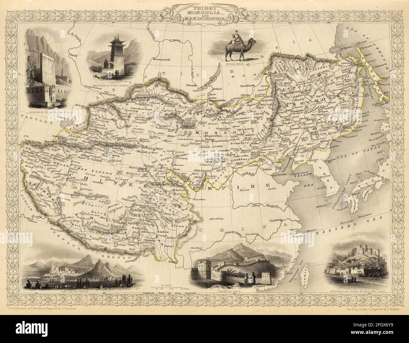 Vintage hand drawn Tallis map of Tibet from 19th century. All maps are ...