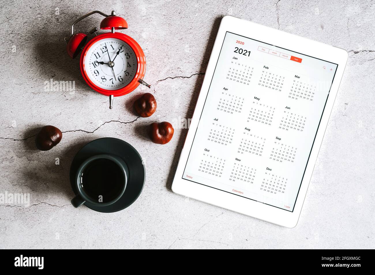 calendar tablet 2021 flat lay to do list Stock Photo - Alamy