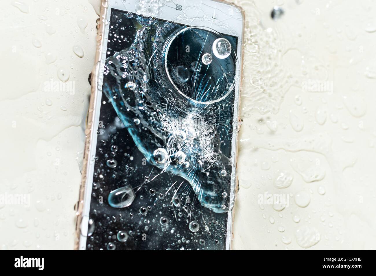 Phone in the water. Concept broken phone. Smartphone repair concept ...