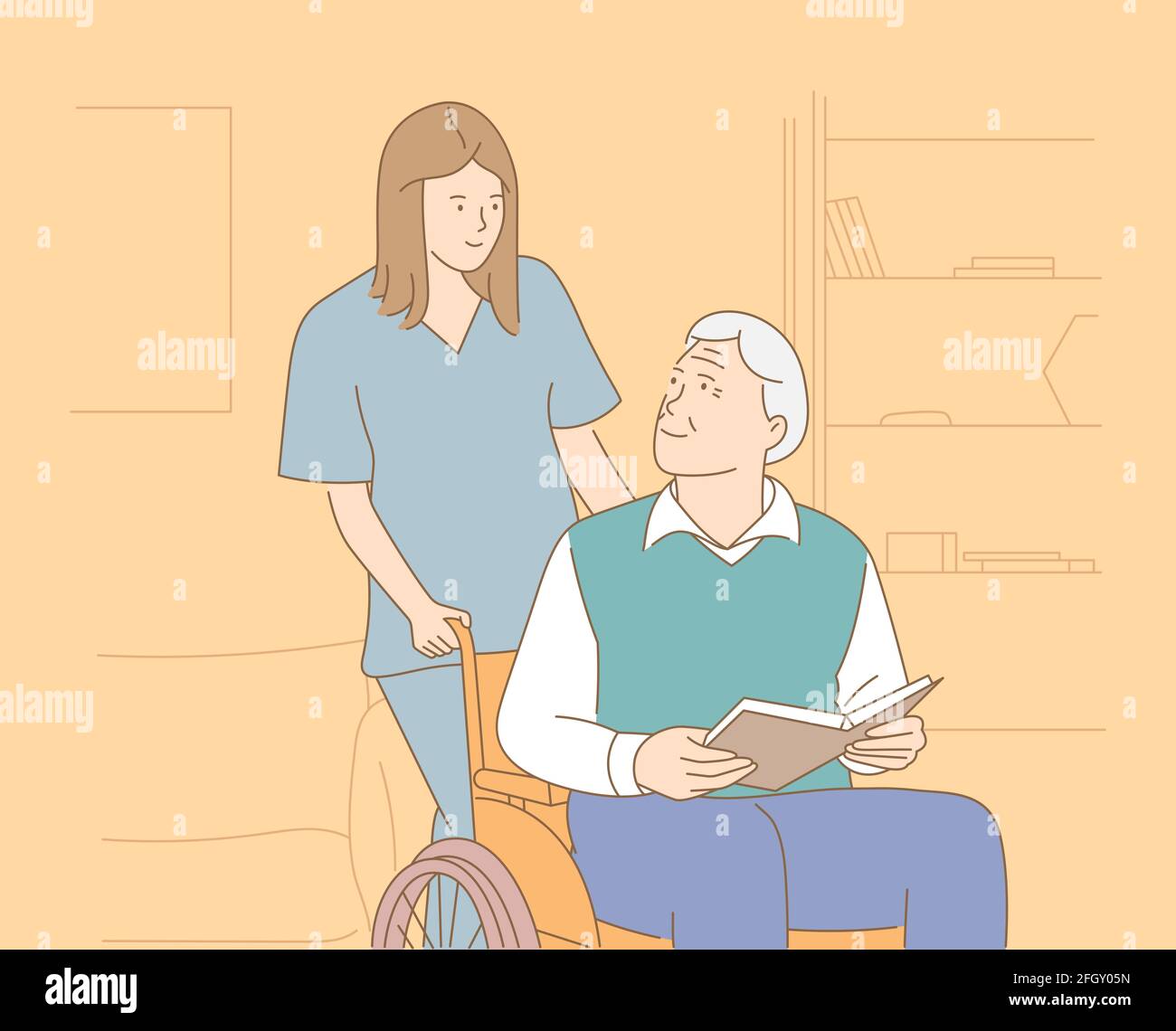 Smiling nurse with patient Stock Vector Images - Alamy