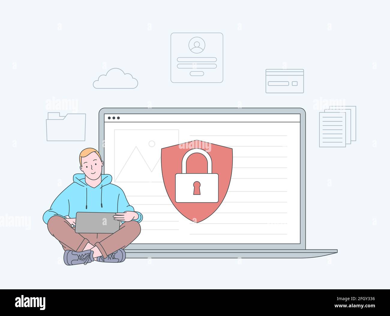 Data breaches, data leakage prevention concept. Personal digital security. Defence, protection ...