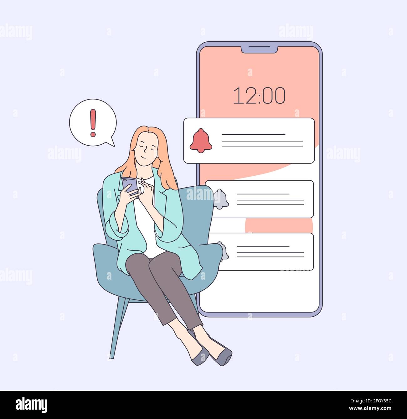 Woman overwhelmed by internet notifications concept. Woman planning day ...