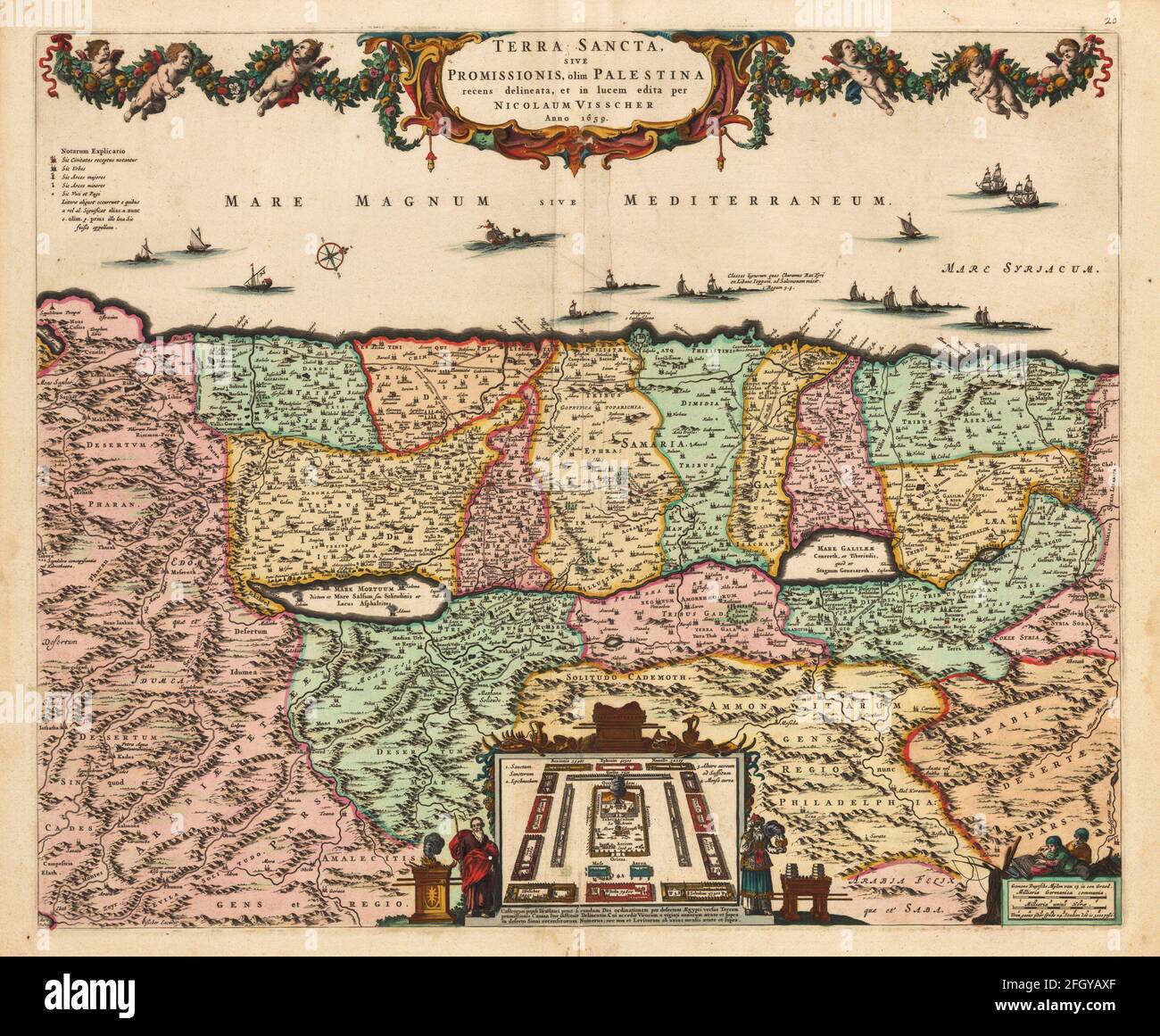 Vintage hand drawn Visscher's map of Israel from 17th century. All maps ...