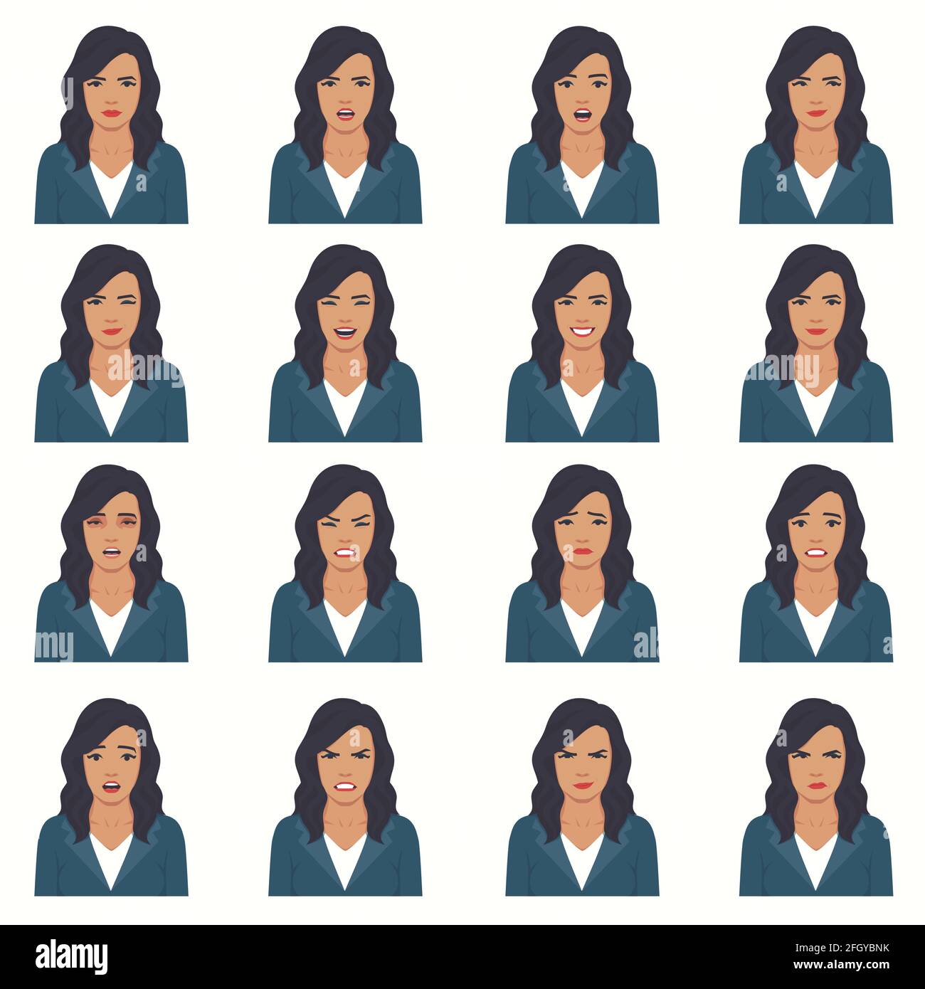 vector illustration of a face expressions, set of a different face ...