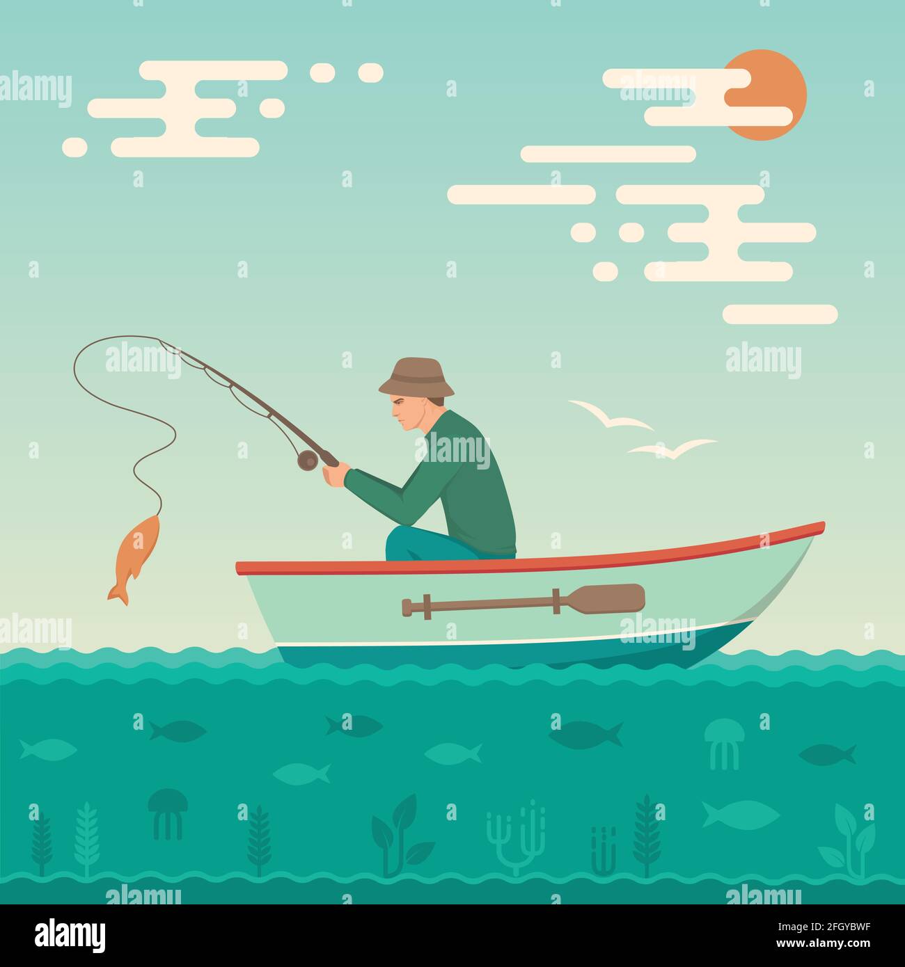 fishing person, relaxation activity Stock Vector Image & Art - Alamy