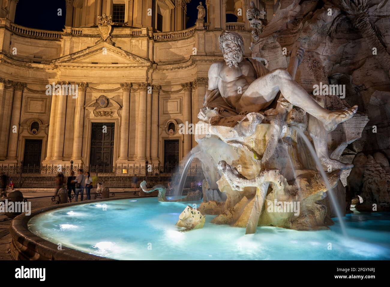 Italy, Rome, river god Ganges sculpture at Fontana dei Quattro Fiumi ...