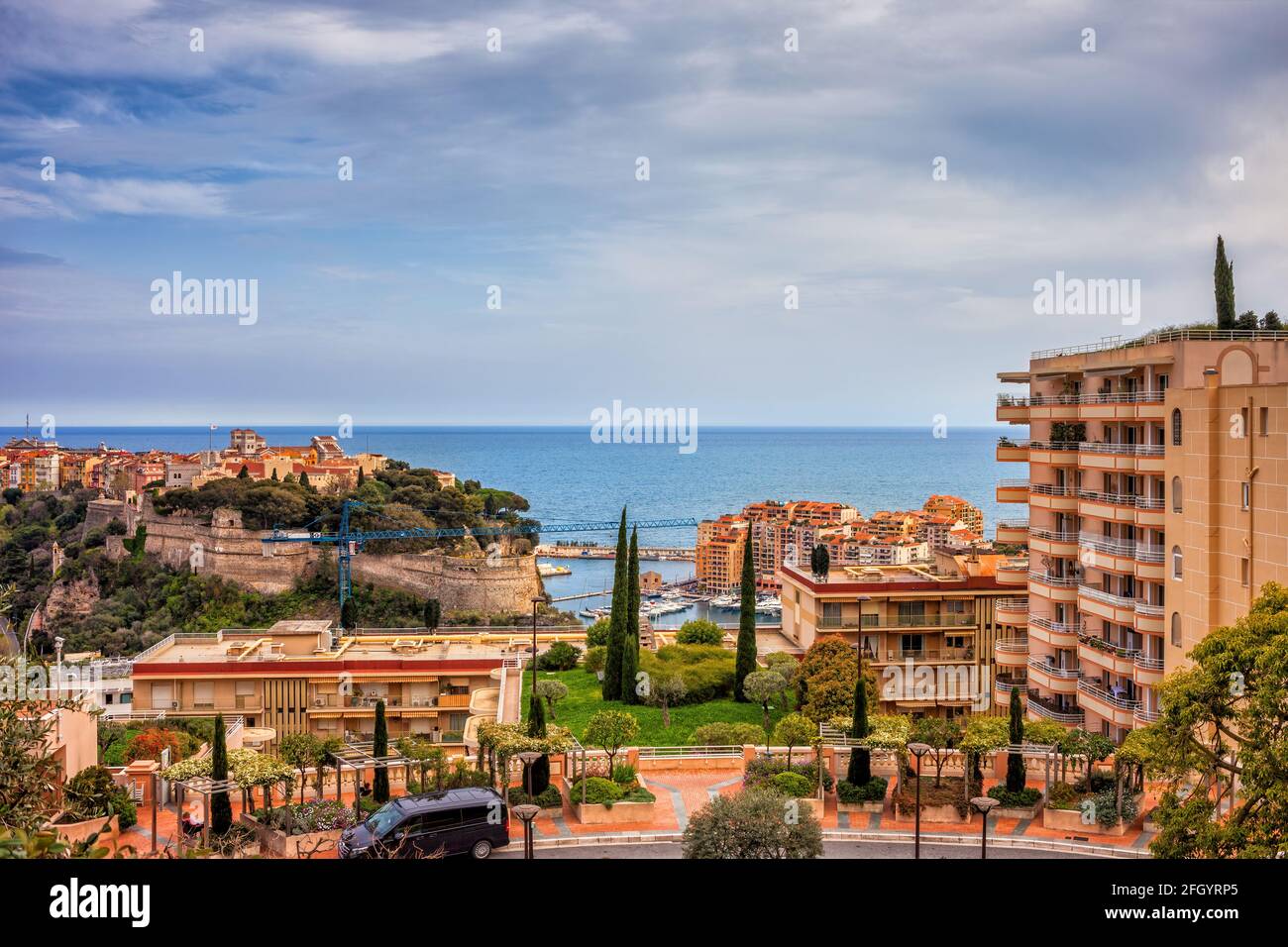 Principality of Monaco coastal cityscape with Monaco-Ville, apartment ...
