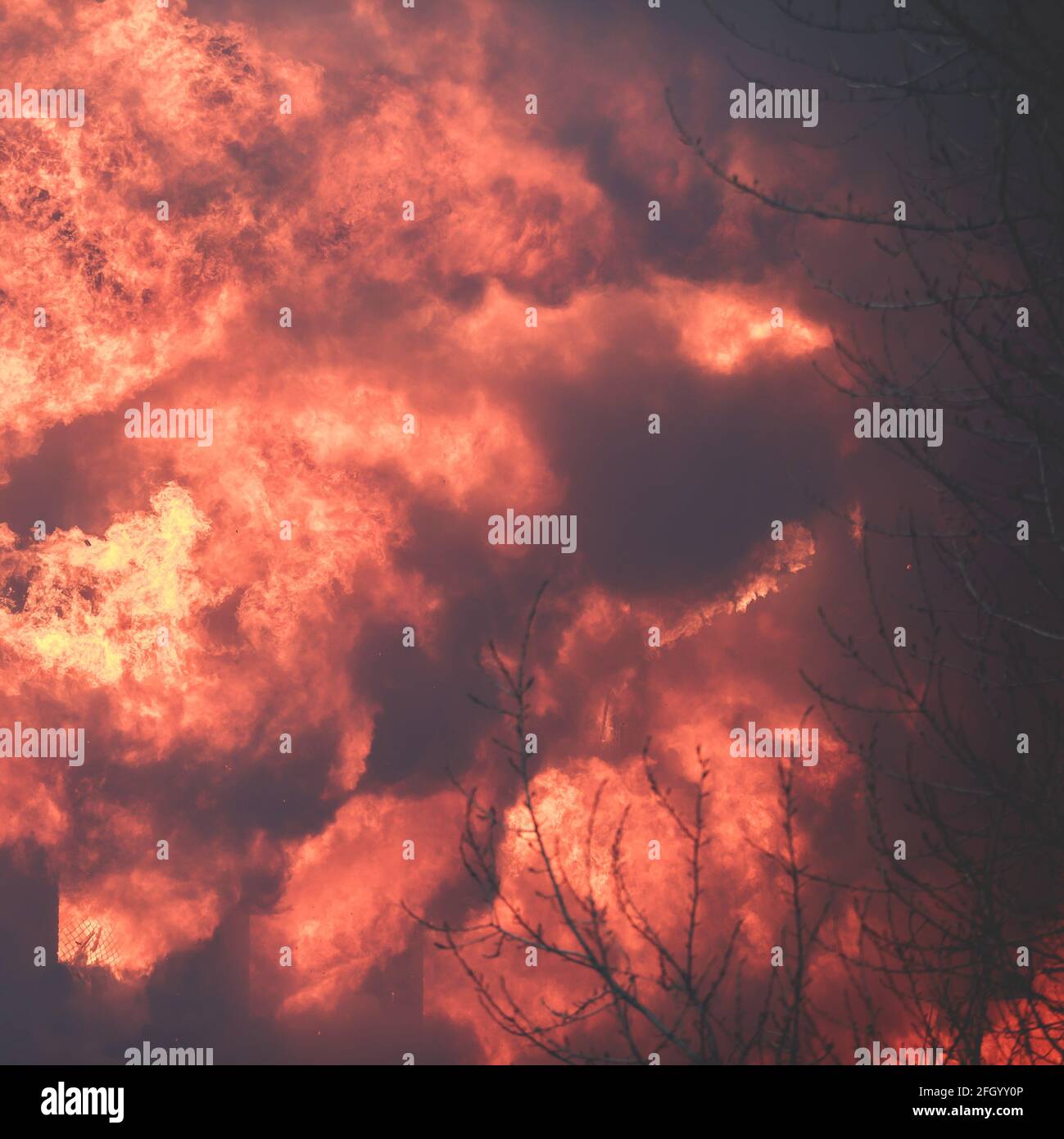 Massive large major wildfire, bush blaze, a forest fire, with a burning ...
