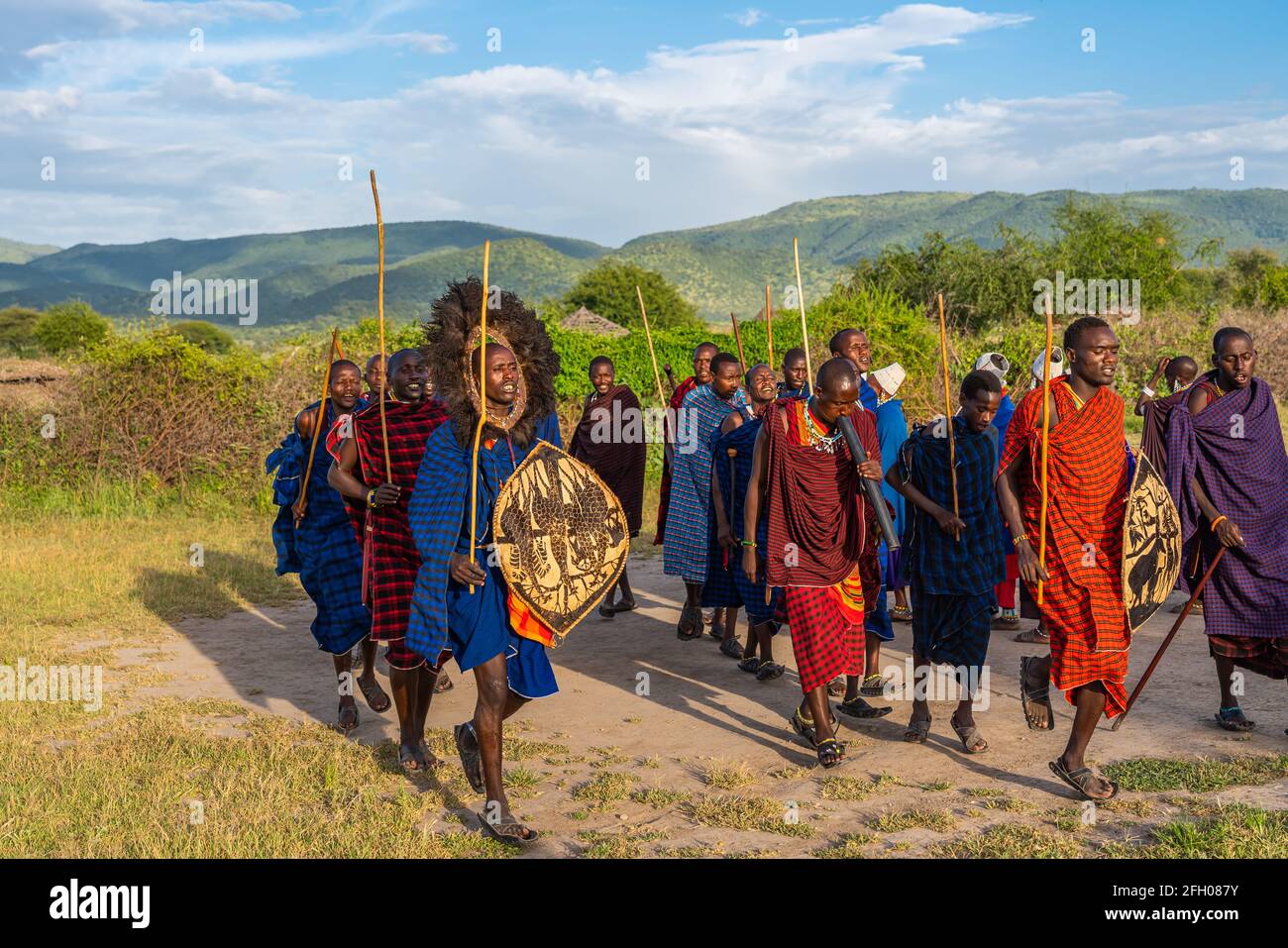 NGORONGORO, TANZANIA - February 15, 2020: Group of massai warrior ...