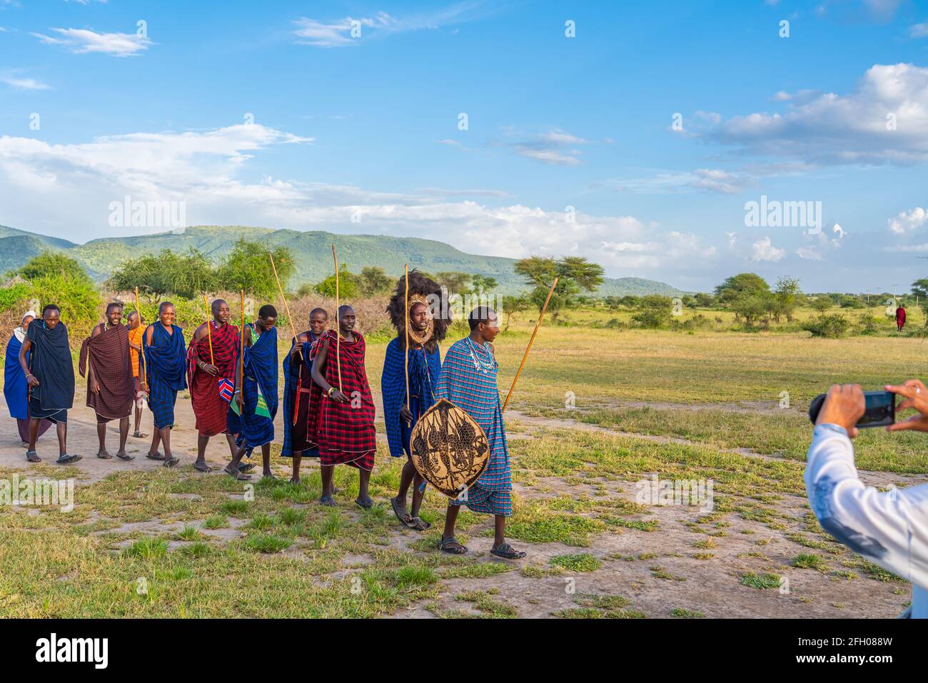 NGORONGORO, TANZANIA - February 15, 2020: Woman take picture from ...