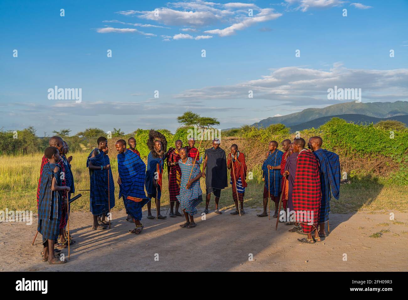 NGORONGORO, TANZANIA - February 15, 2020: Group of massai warrior ...