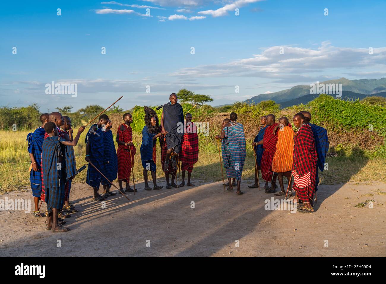 NGORONGORO, TANZANIA - February 15, 2020: Group of massai warrior ...