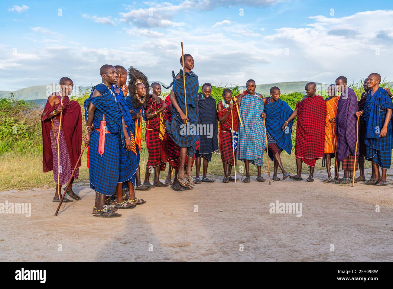 NGORONGORO, TANZANIA - February 15, 2020: Group of massai warrior ...