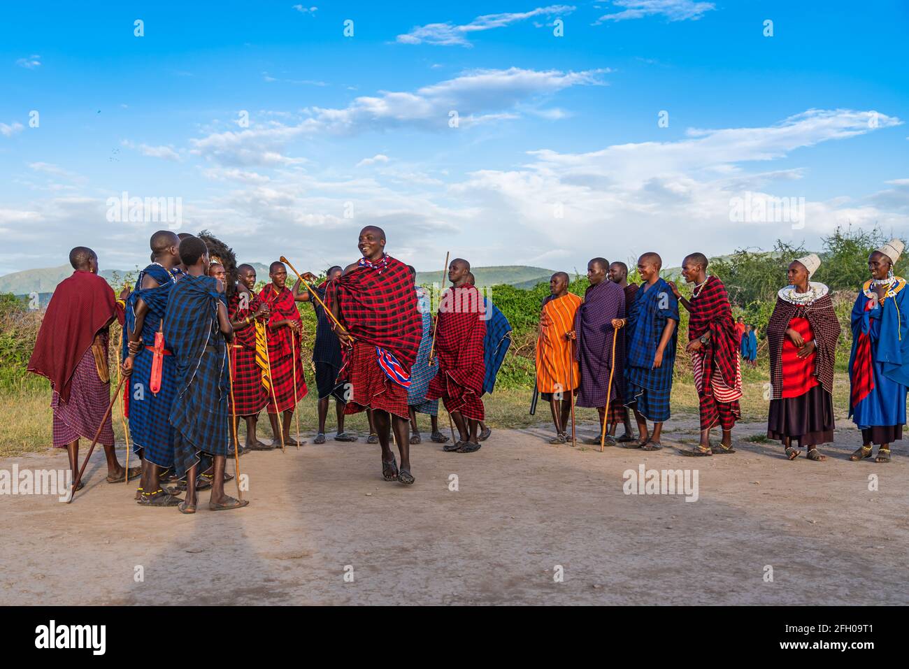 NGORONGORO, TANZANIA - February 15, 2020: Group of massai warrior ...