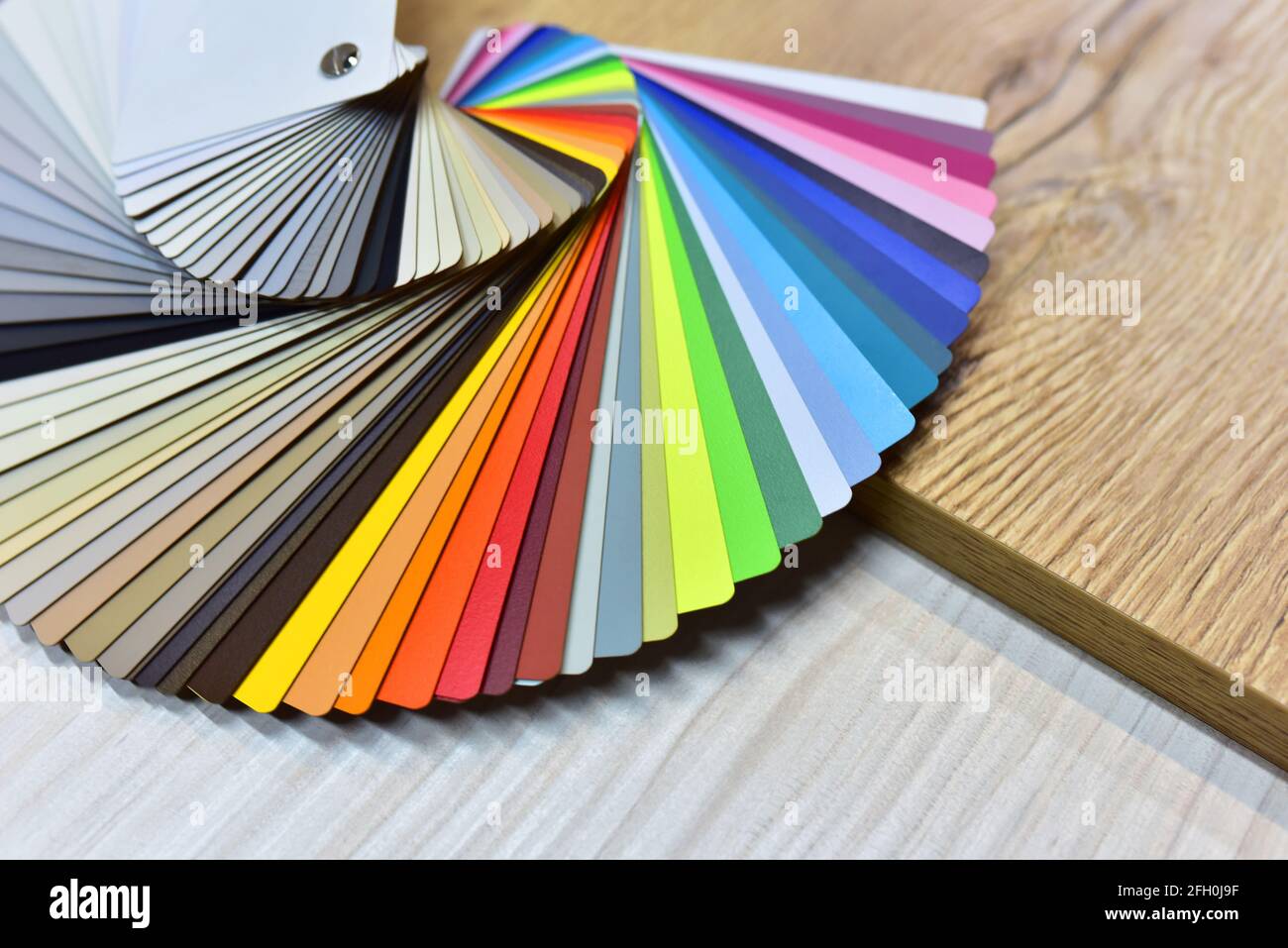 Color palette swatches. Palette of different colors and shades on wood ...
