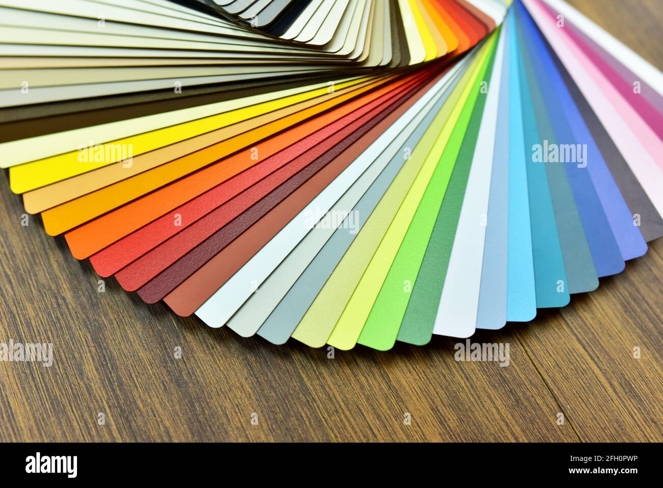 Color palette swatches. Palette of different colors and shades on wood ...