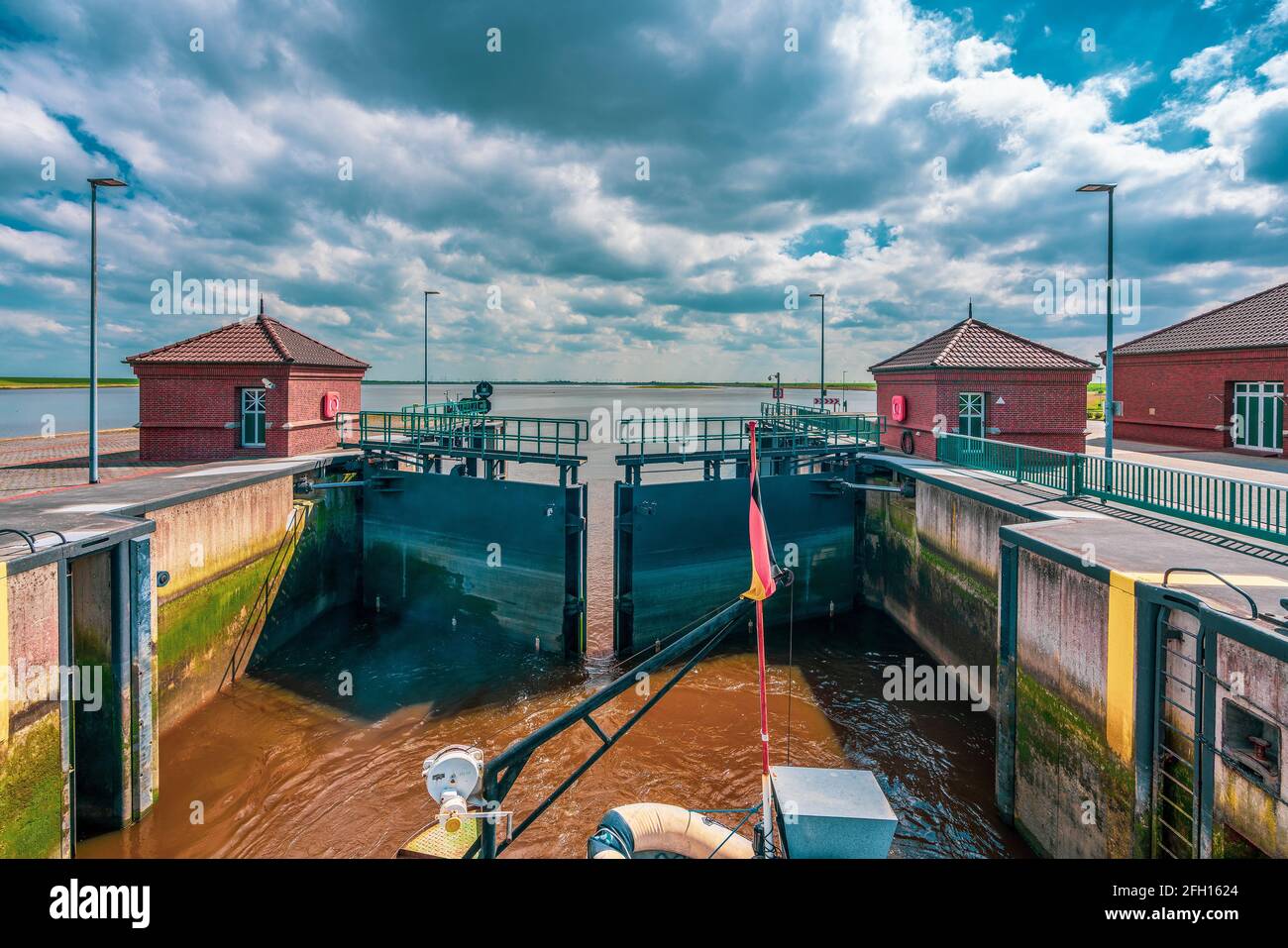 Coastal protection structure, lock and barrage Leysiel near Greetsiel ...