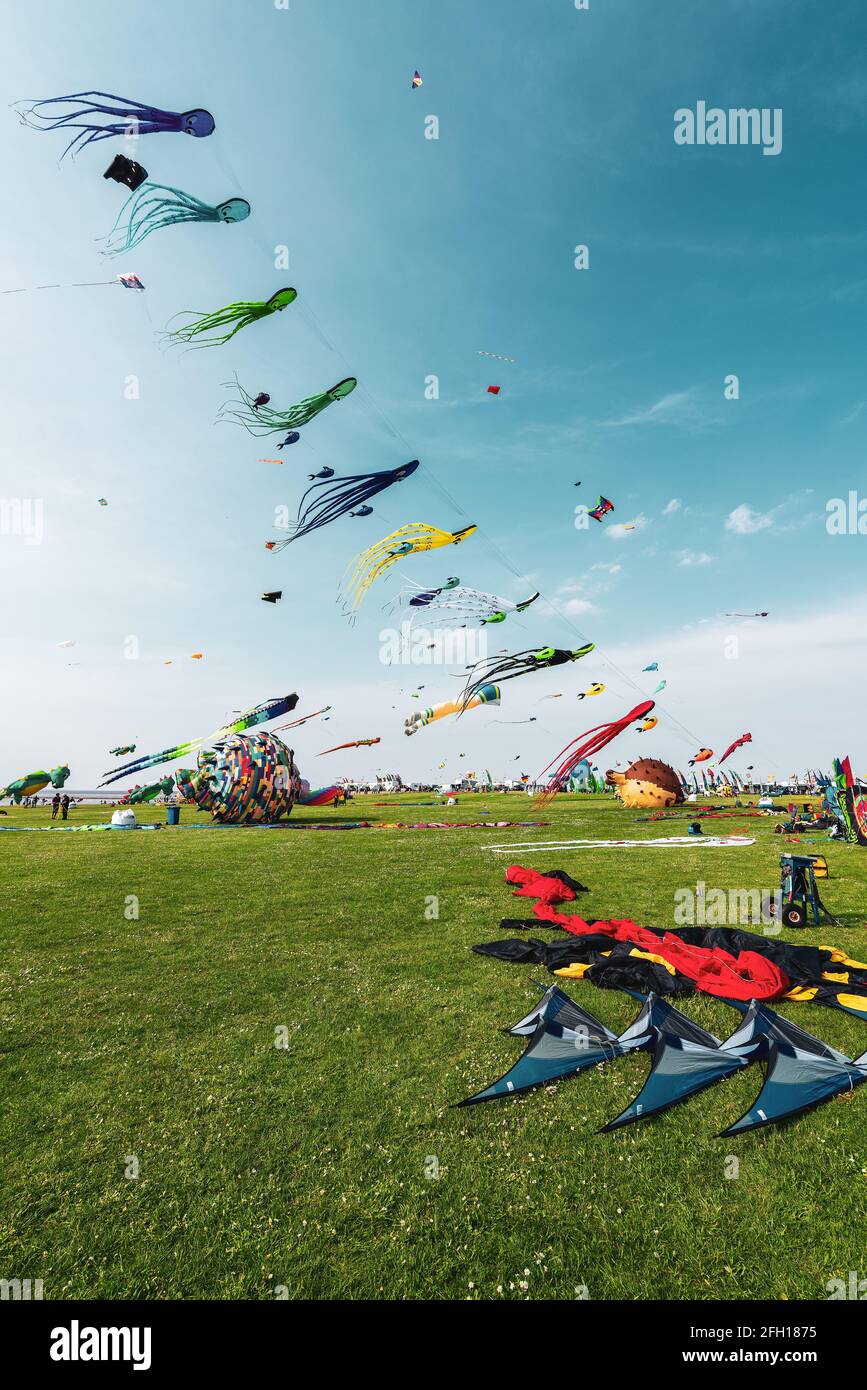 Kites fly on the North Sea, Germany Stock Photo - Alamy