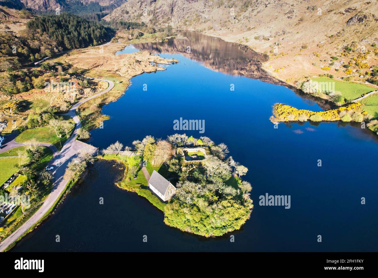 Aerial view of Gougane Barra National Park in County Cork, Ireland ...
