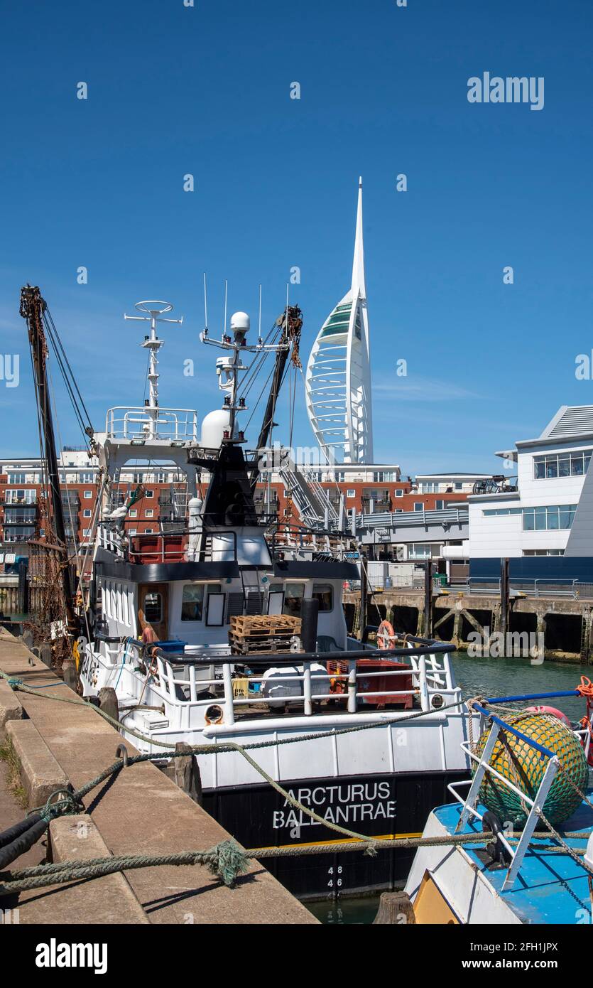 Portsmouth, England, UK. 2021. Fishing boats alongside Camber Docks in ...