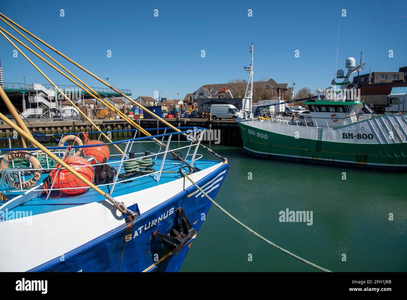 Portsmouth, England, UK. 2021. Fishing boats alongside Camber Docks in ...