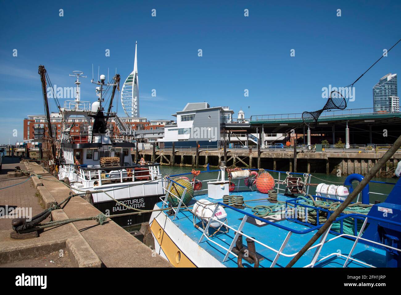 Portsmouth, England, UK. 2021. Fishing boats alongside Camber Docks in ...
