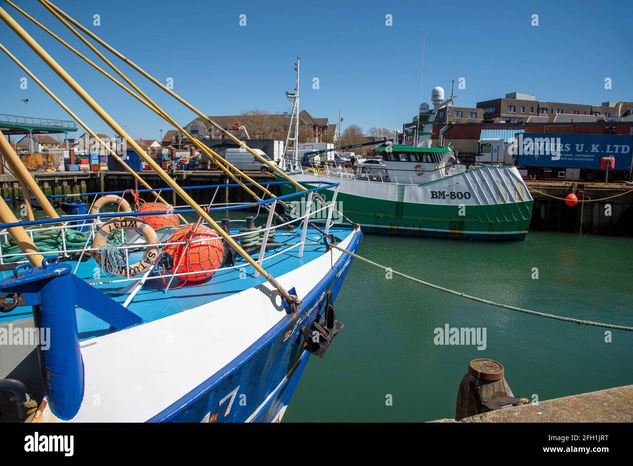 Portsmouth, England, UK. 2021. Fishing boats alongside Camber Docks in ...