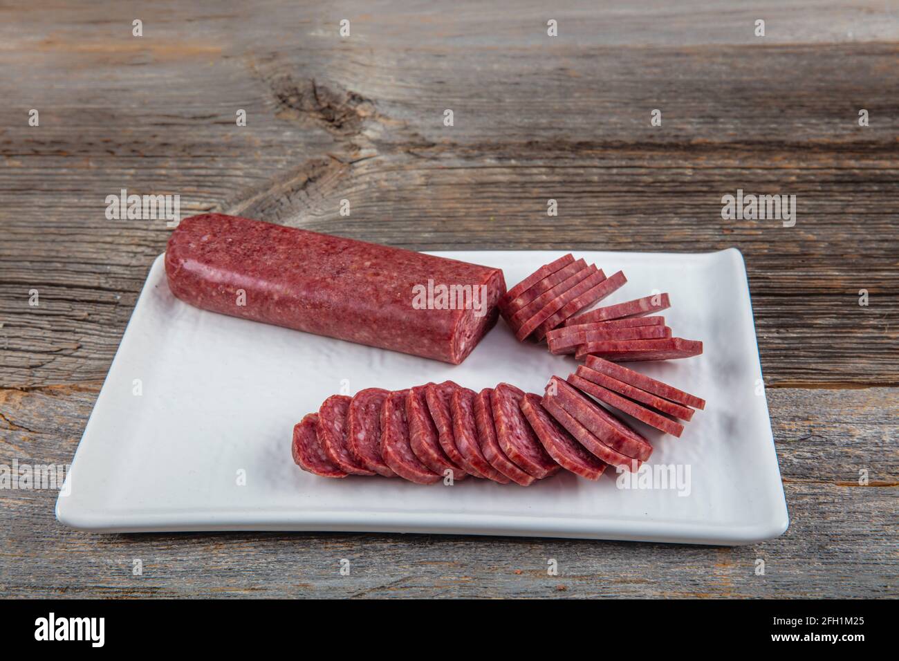 Flattened, semi-dried traditional unique Bulgarian salami called ...