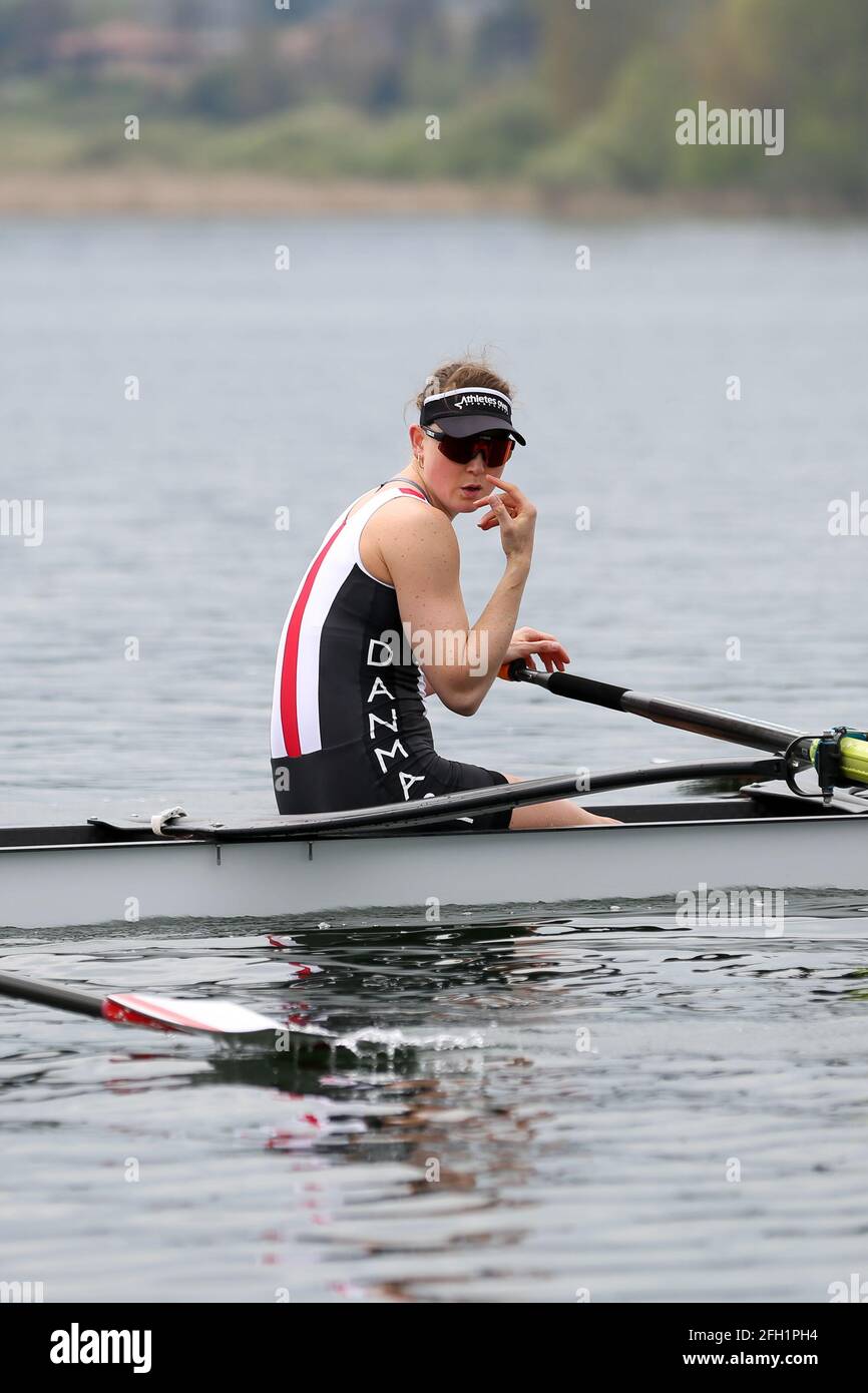Nina Hollensen of Denmark competes in the Women's Four Repechage 2 on ...