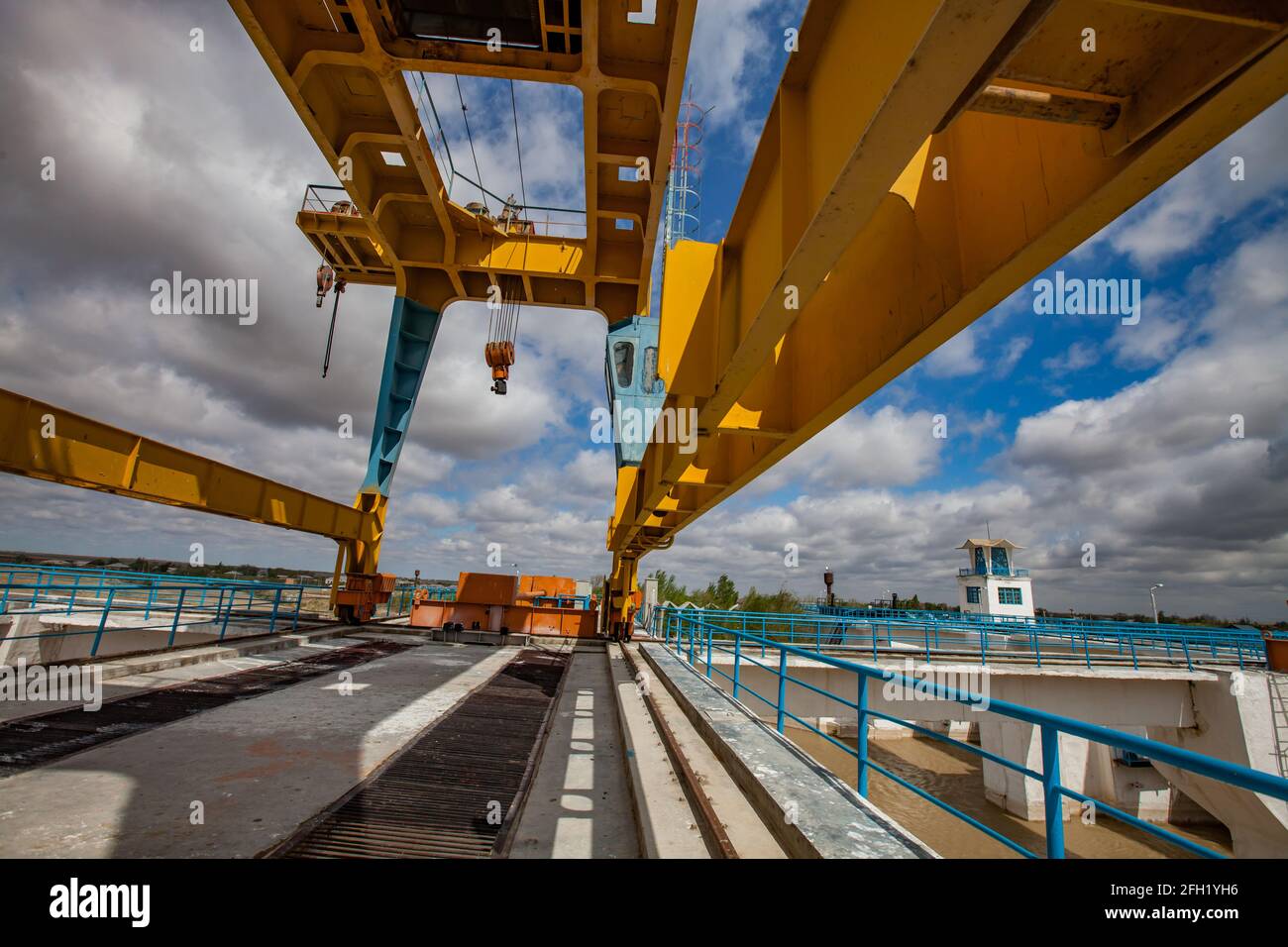 Close up photo of gentry crane for water shutter lifting. Shardara ...