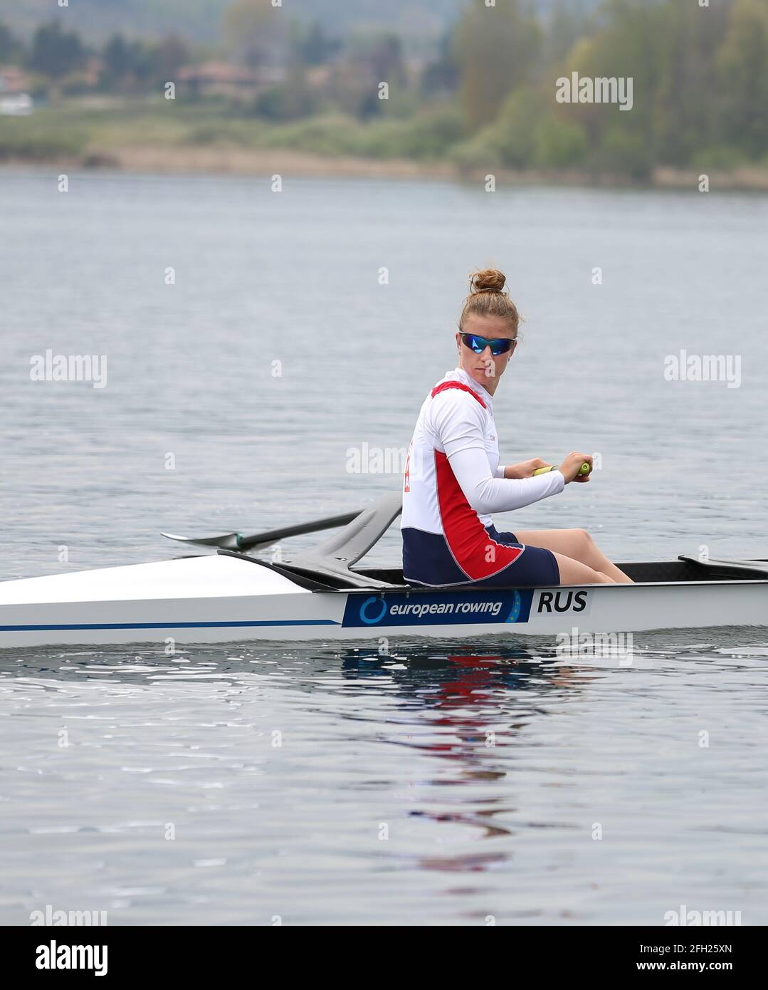 Valentina Plaksina of Russia competes in the Women's Four Repechage 2 ...