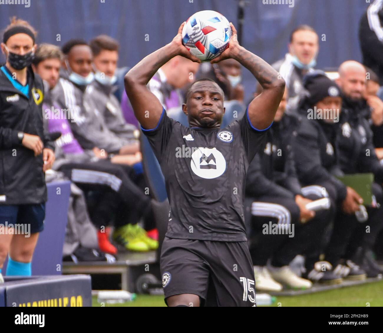 Nashville, TN, USA. 24th Apr, 2021. Montreal defender, Zachary Brault ...
